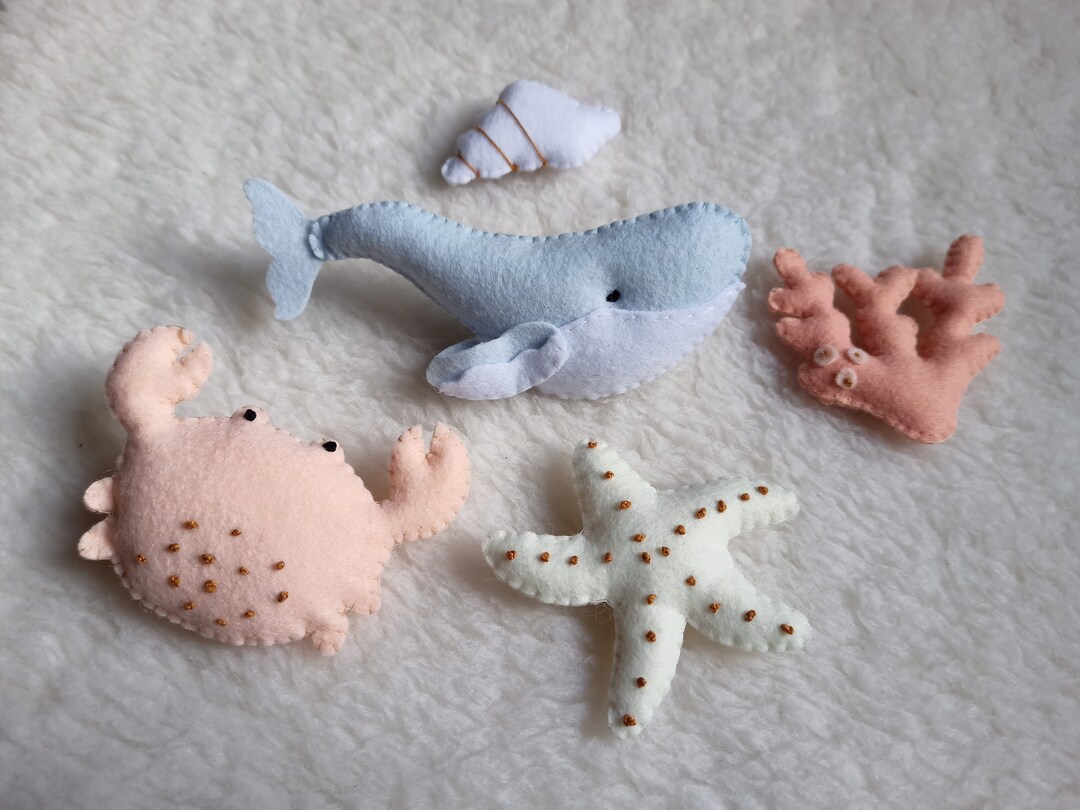Marine Theme, 5 Sea Elements, Felt Whale, Shell, Starfish, Crab, Coral ...