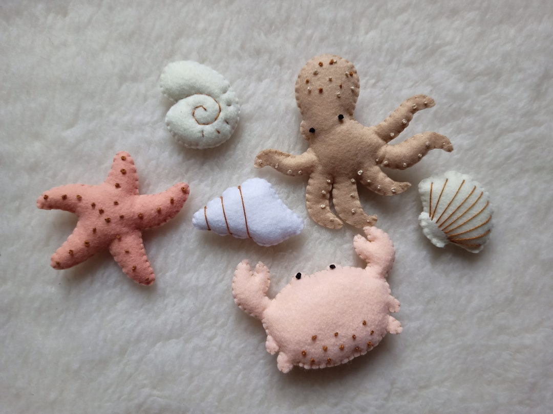 Handmade Felt Octopus, Handmade Shell Favors, Sea Animals, Felt Crab ...