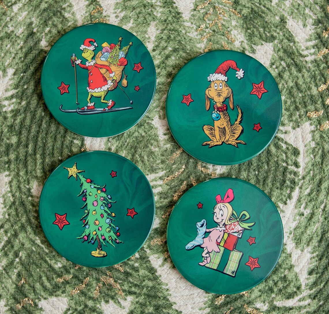 The Grinch Coaster Set: Original Handmade Poured Paint Design - Set of ...