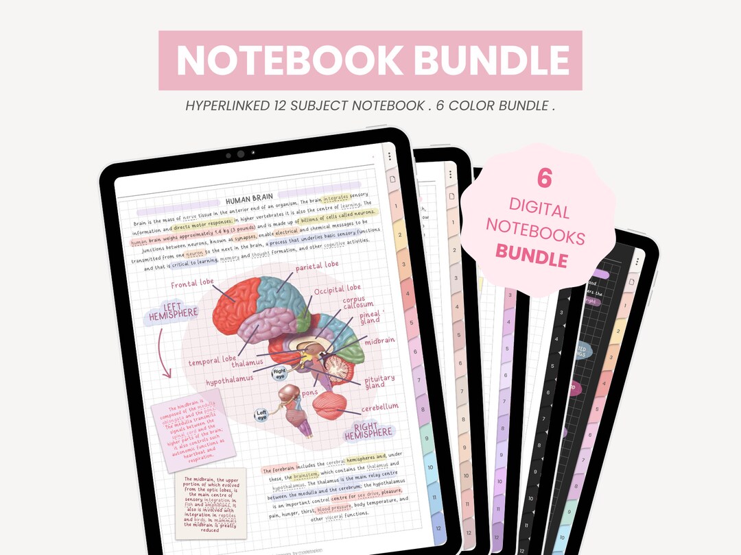 Digital Notebook Bundle | Portrait 12 Subject Digital Notebook ...