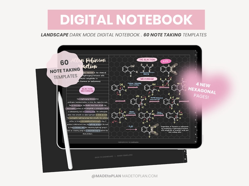 Dark Mode Digital Notebook | 12 Subject Landscape Notebook | Hexagonal ...