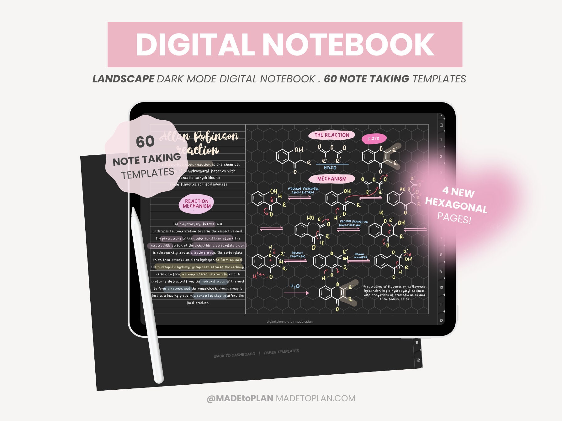 Dark Mode Digital Notebook | 12 Subject Landscape Notebook | Hexagonal ...