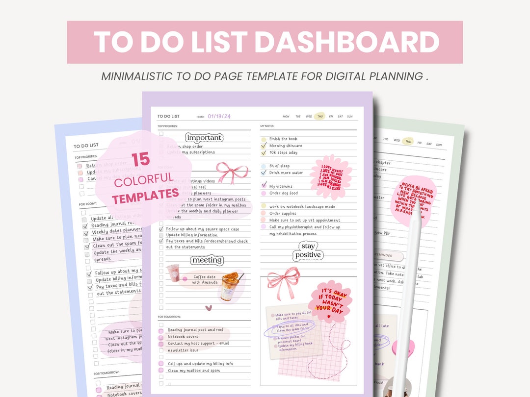 To Do List Digital Planner Dashboard | Task List Checklist | Minimalist ...