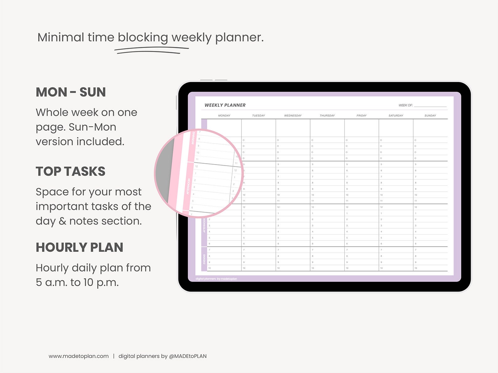 Digital Hourly Weekly Planner | Time Block Spread | Time Blocking ...