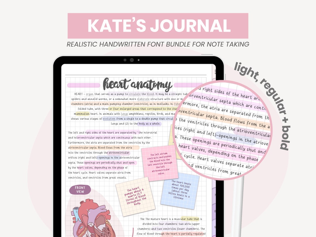 Cute and Neat Handwriting Font Bundle for Note Taking Kate's Journal ...