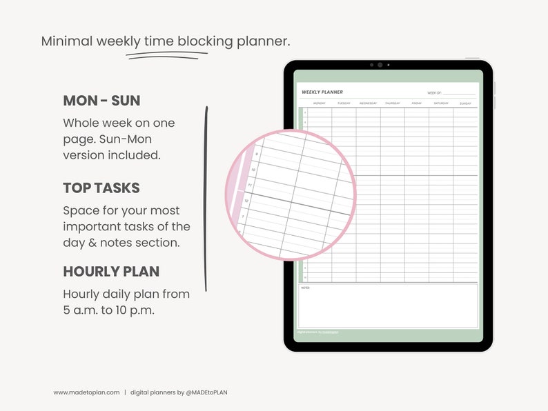 Digital Hourly Weekly Planner | Time Block Spread | Time Blocking ...