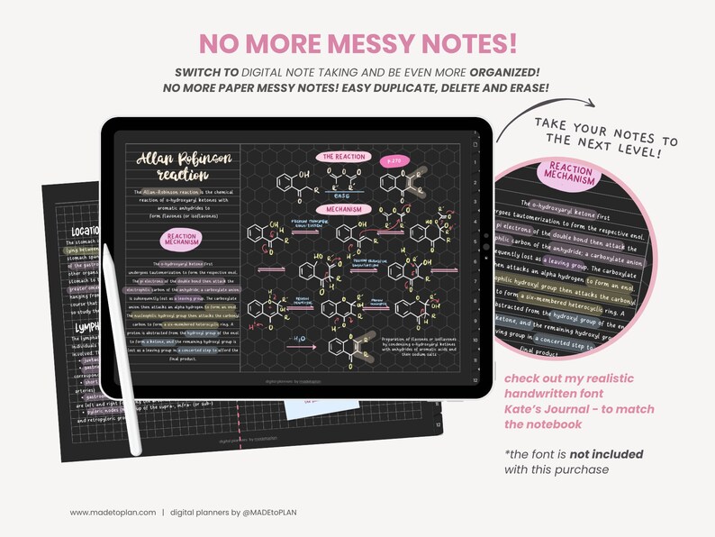Dark Mode Digital Notebook | 12 Subject Landscape Notebook | Hexagonal ...