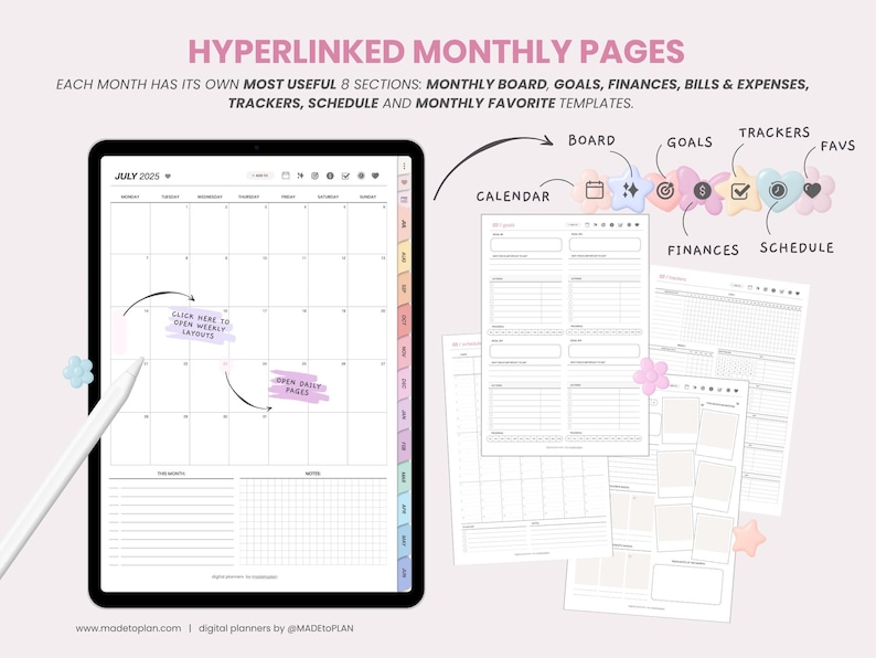 2025-2026 Mid Year Digital Planner Bundle | Hyperlinked Dated Monthly ...
