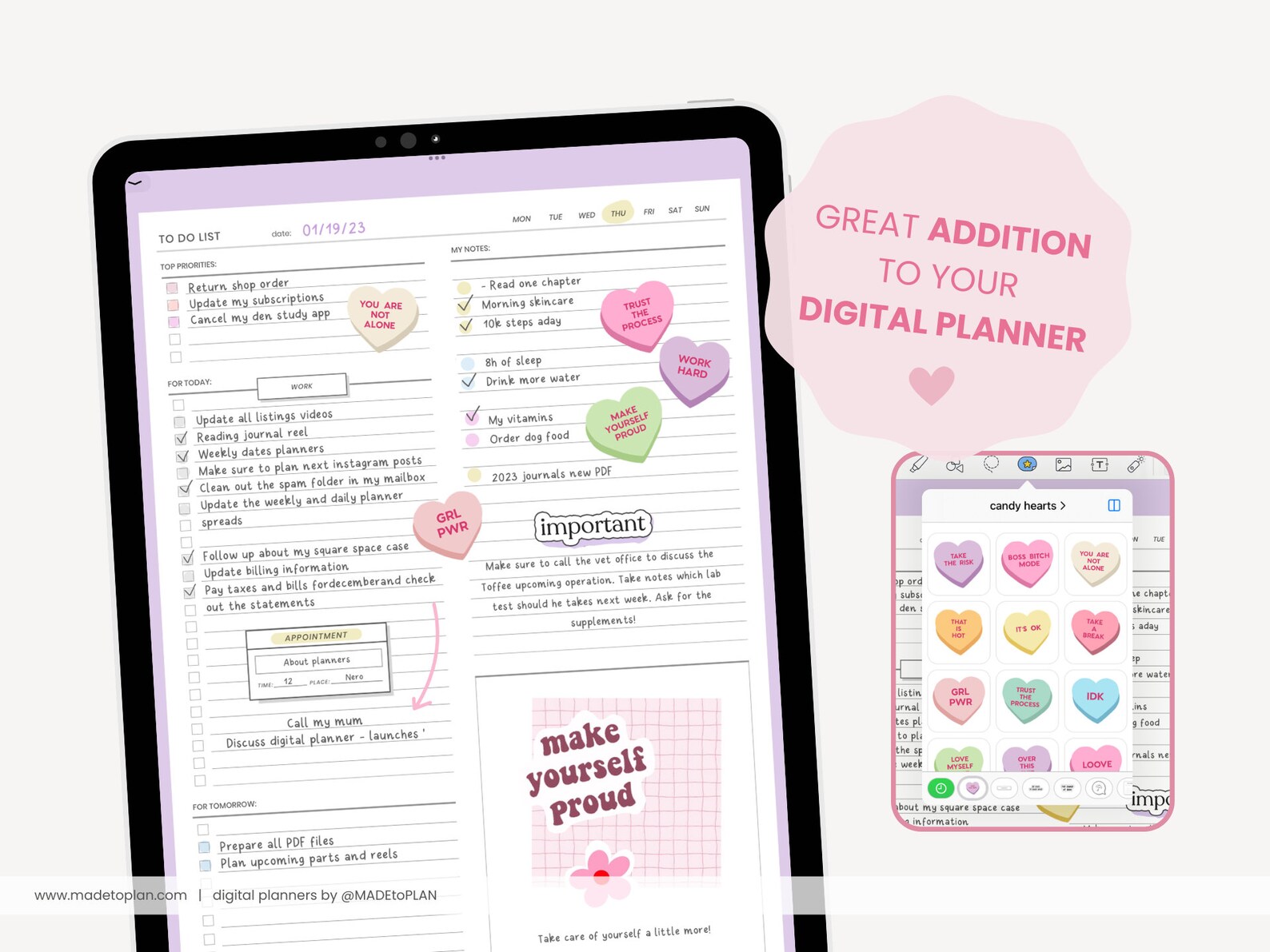 Candy Hearts Stickers Conversation Hearts PNG Cute Pastel Digital ...