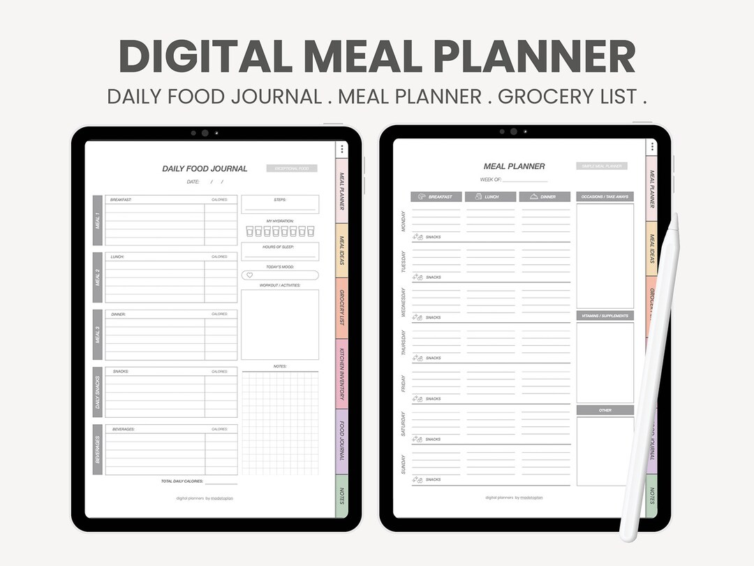 Digital Meal Planner | Weekly Food Diary | Meal Tracker and Food ...