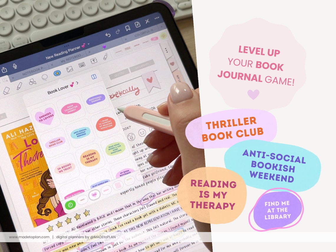 Digital Stickers for Reading Journal | Pastel Bookish Planner Stickers ...