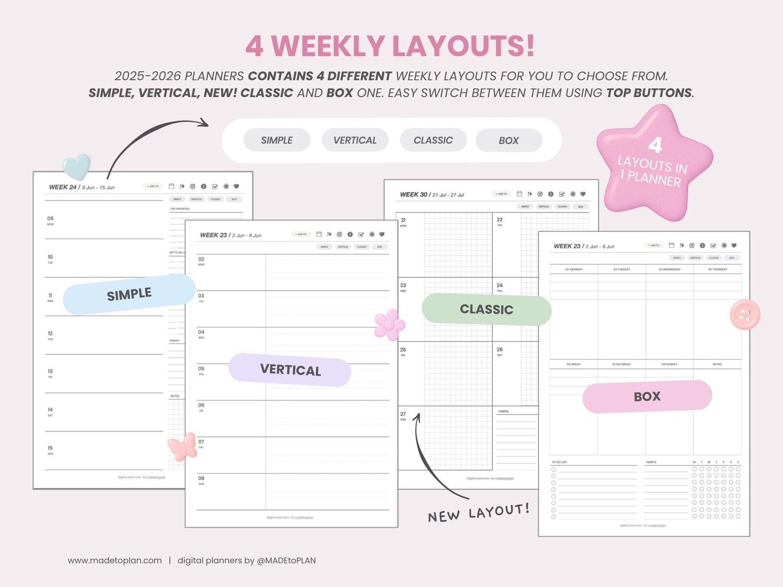 2025-2026 Mid Year Digital Planner Bundle | Hyperlinked Dated Monthly ...
