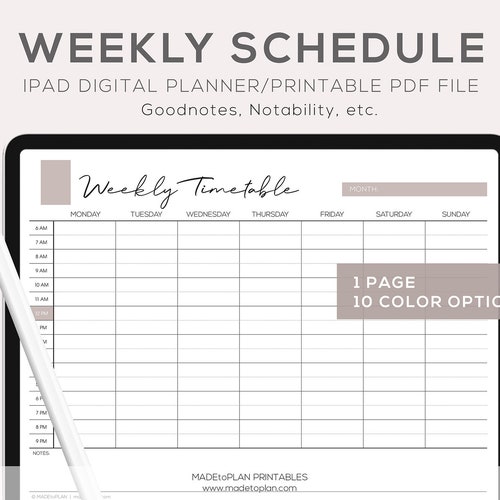 Digital Weekly Schedule for Goodnotes Notability Digital - Etsy