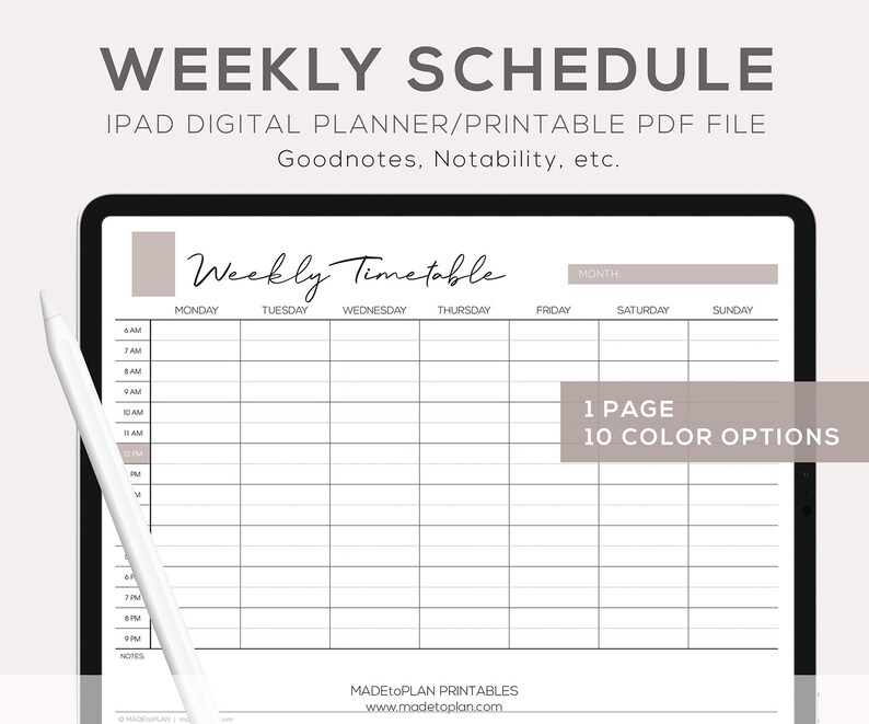 Digital Weekly Schedule for Goodnotes Notability Digital - Etsy