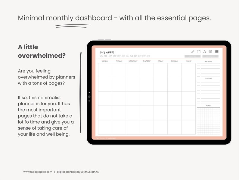 Digital Monthly Planner | Monthly Calendar | Month at a Glance ...