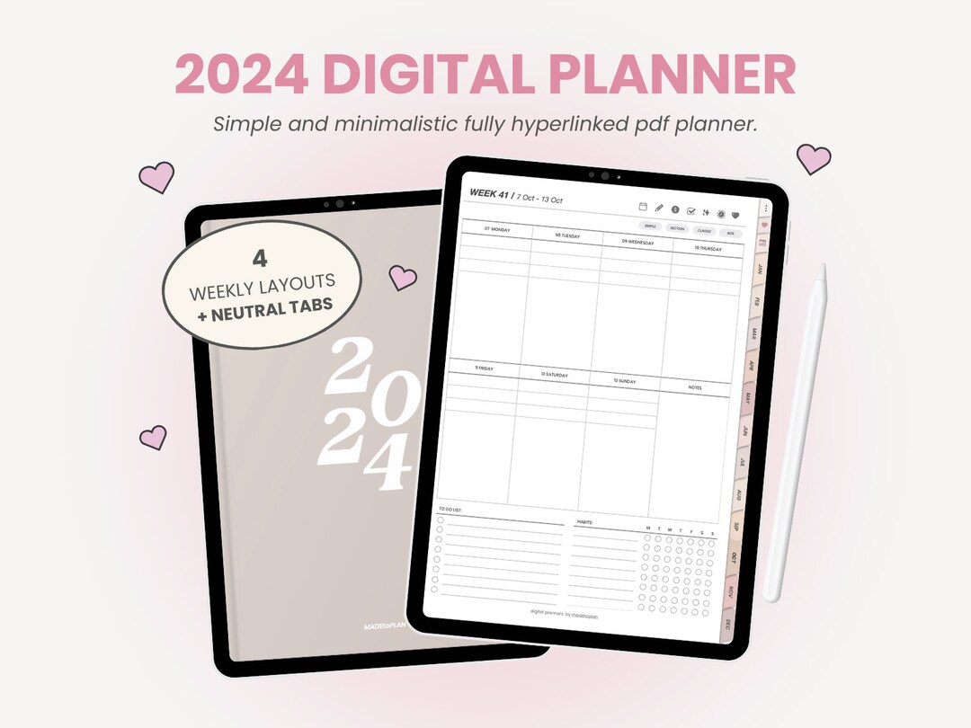 2024 Digital Planner 2024 Portrait Planner Daily Weekly Monthly ...