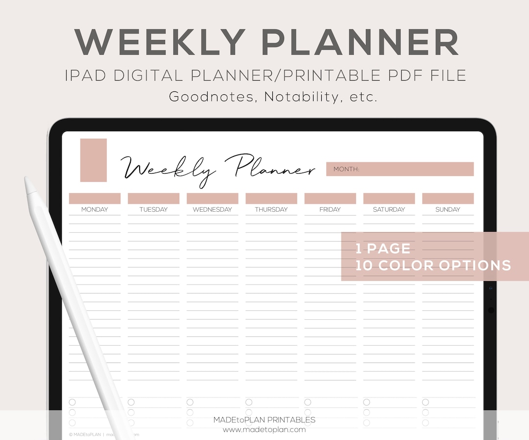 Digital Weekly Planner Page | Undated Digital Weekly Planner - iPad ...