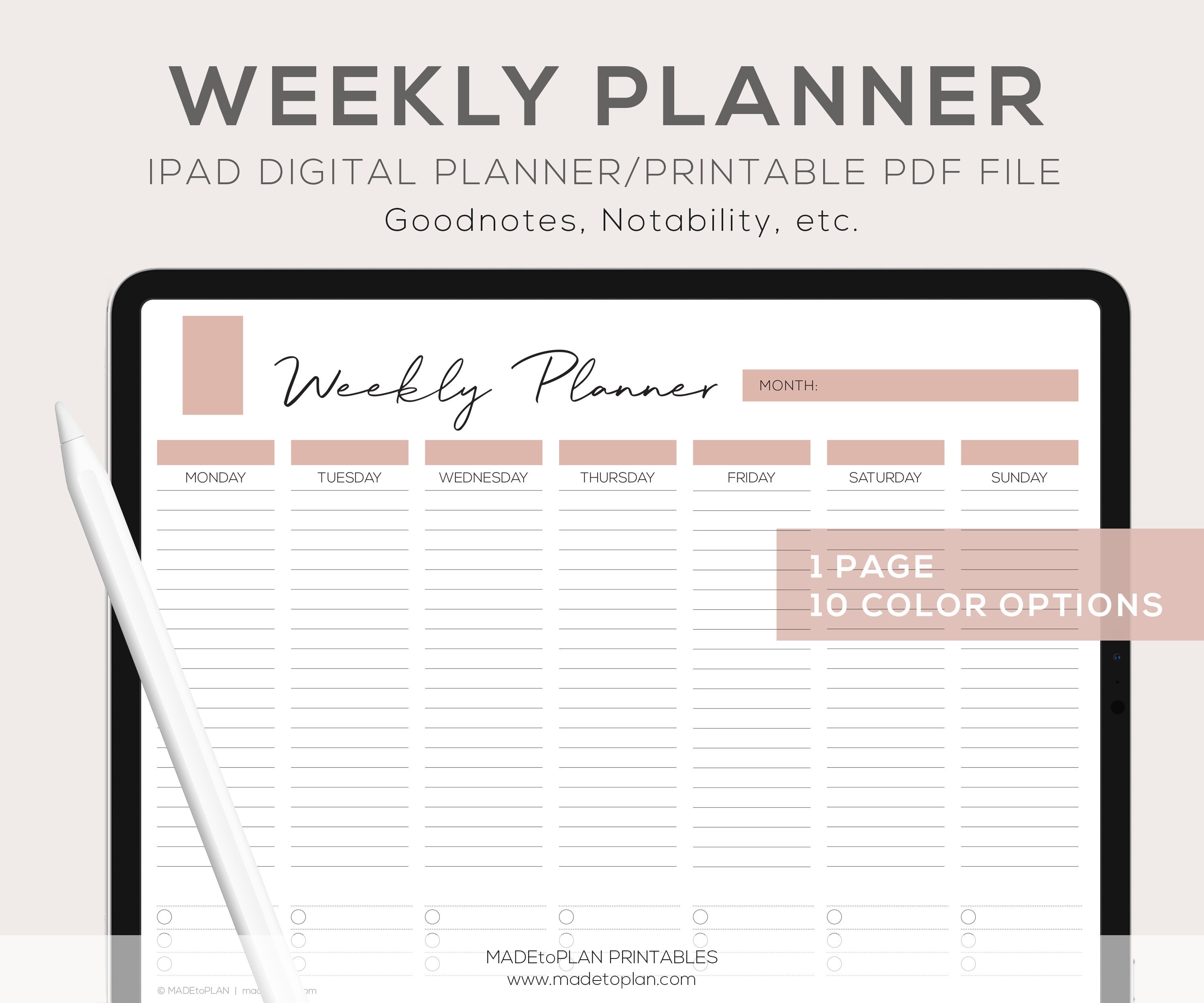 Digital Weekly Planner Page | Undated Digital Weekly Planner - iPad ...