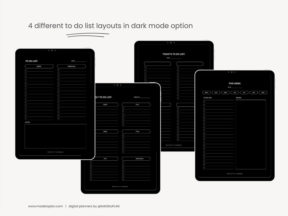 Dark Mode to Do List Digital Planner | Weekly to Do List | Task ...