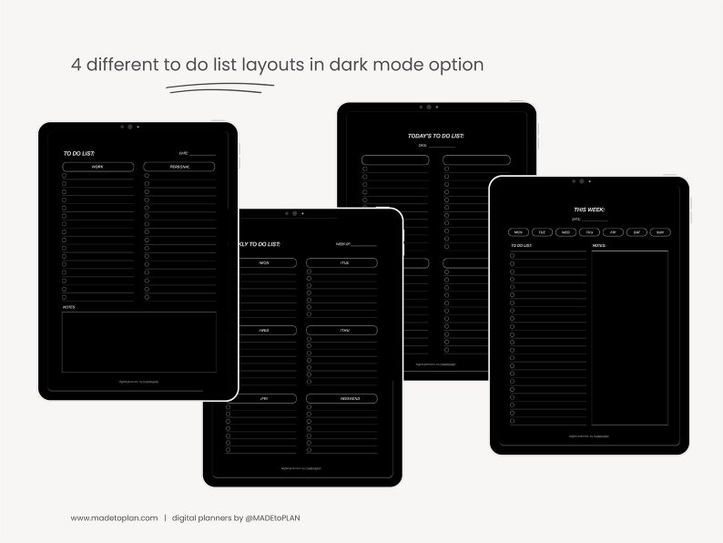 Dark Mode to Do List Digital Planner | Weekly to Do List | Task ...