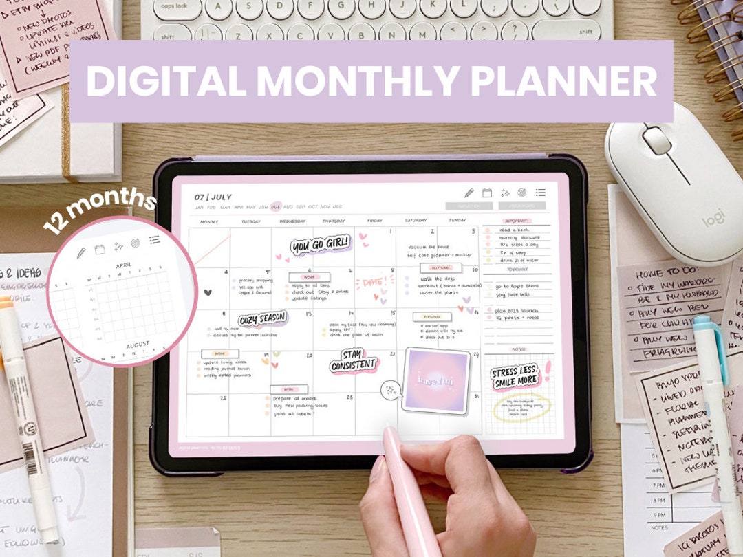 Digital Monthly Planner | Landscape Monthly Calendar | Month at a ...