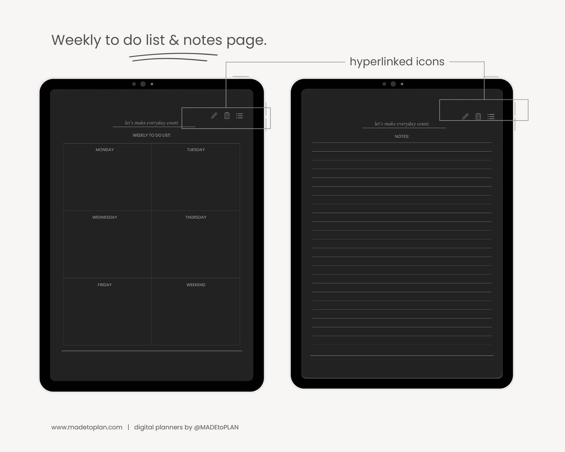 Dark Mode Digital Daily Notepad to Do List Digital Planner - Etsy