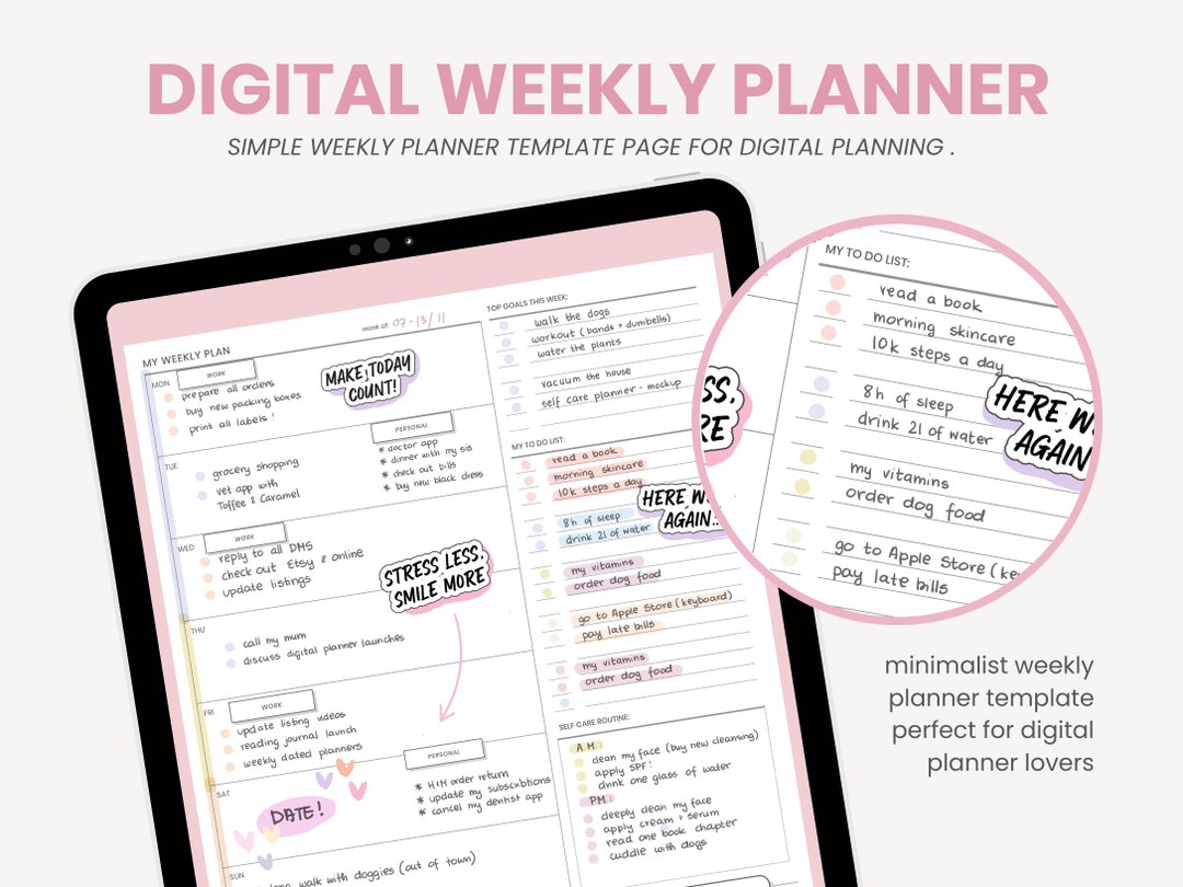 Weekly Digital Planner Dashboard | Minimal iPad Planner | Undated ...