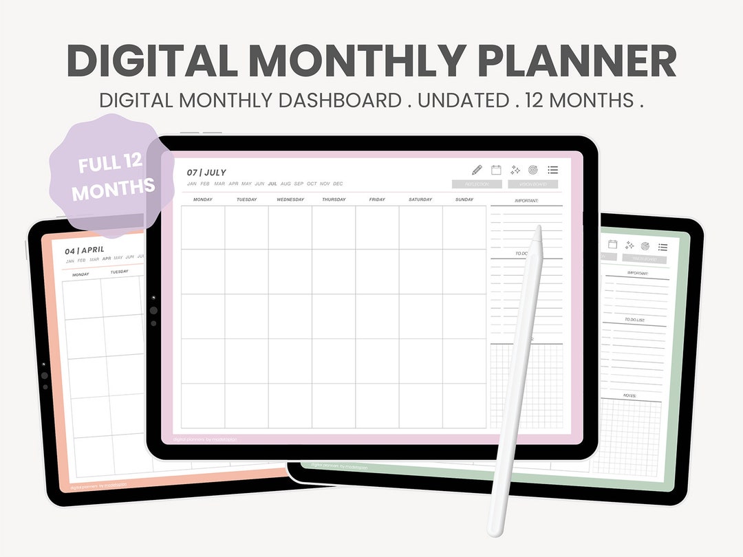 Monthly Planner Template for Goodnotes | Digital Monthly Calendar ...