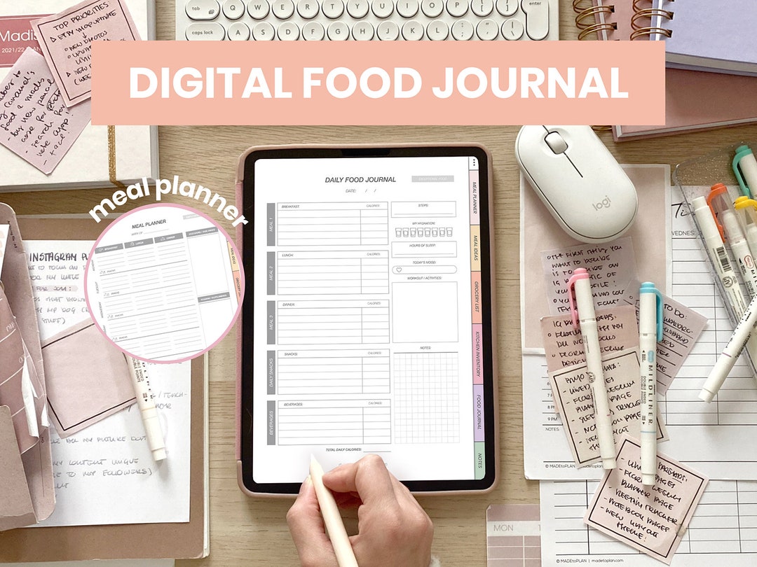 Daily Food Journal | Digital Meal Planner Tracker | Grocery List and ...