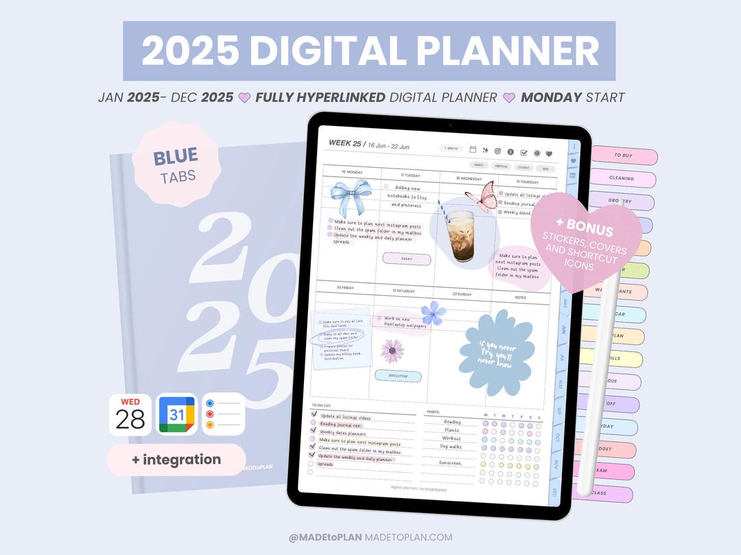 2025 Digital Planner | Portrait Weekly Planner | Dated Monthly Weekly ...