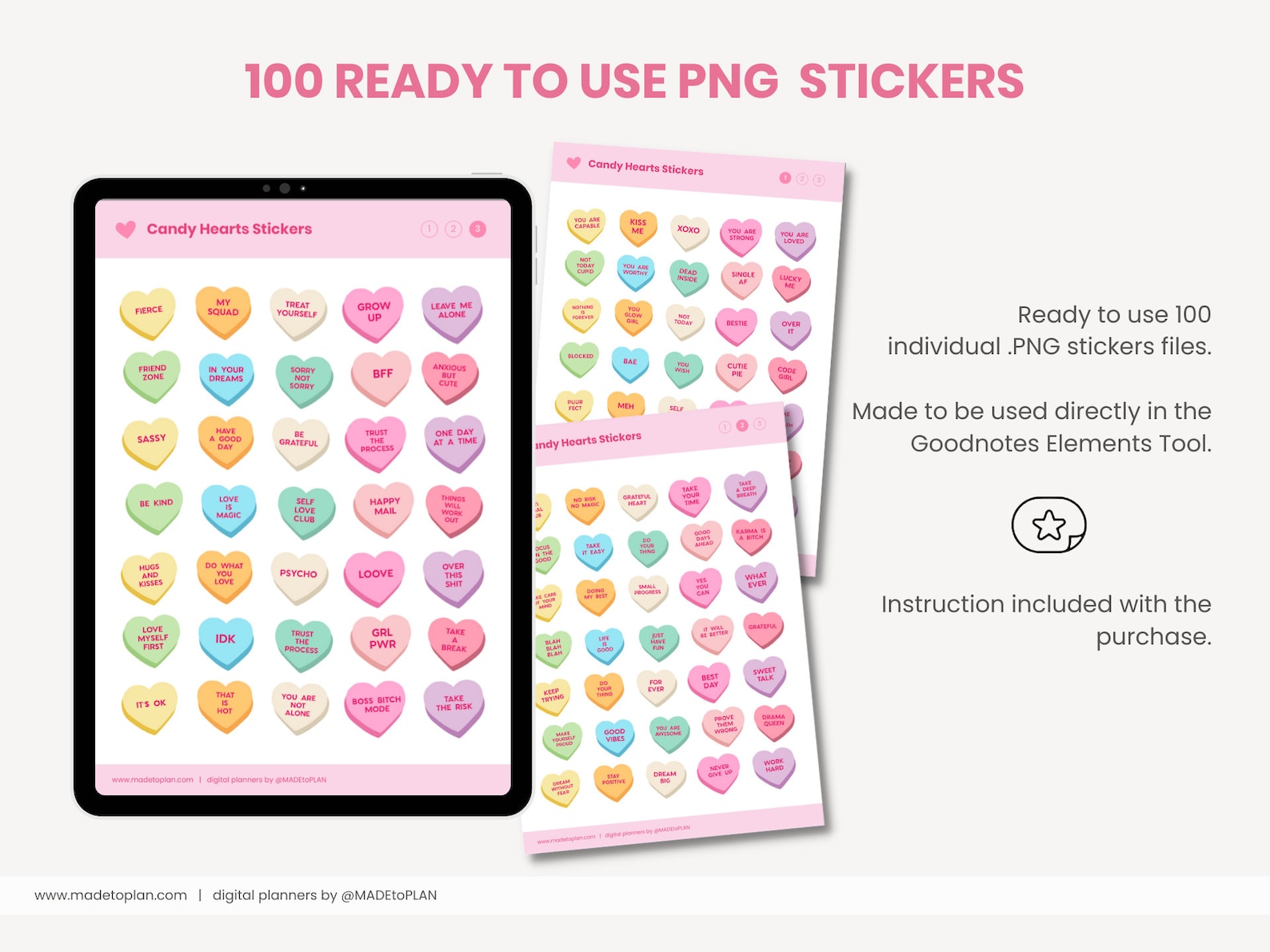 Candy Hearts Stickers Conversation Hearts PNG Cute Pastel Digital ...