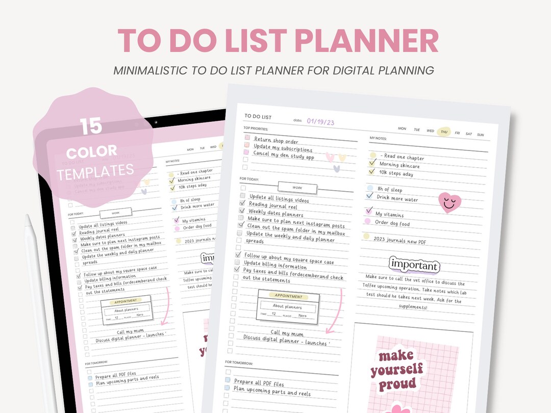 To Do List Digital Planner | Task List Checklist | Minimalist to Do ...