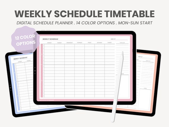 Simple Weekly Study Schedule Revision Timetable Hourly - Etsy