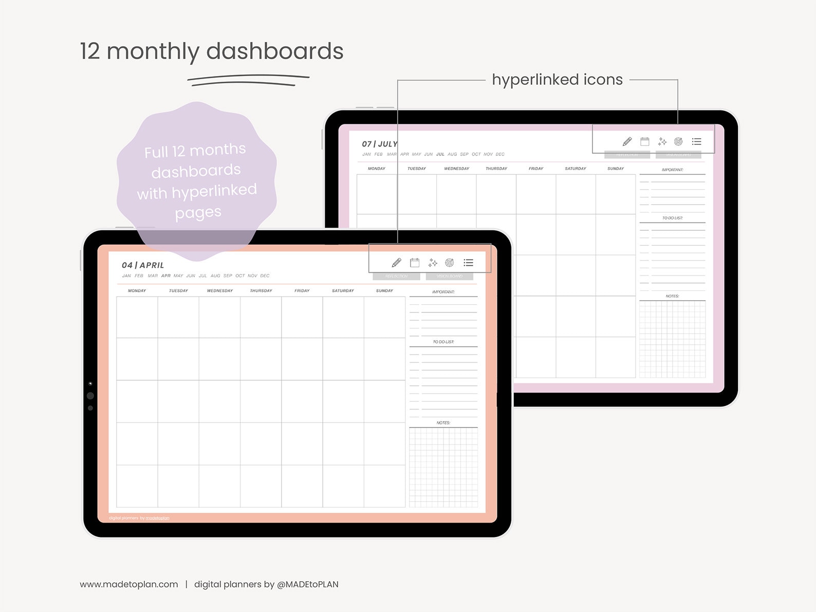 Digital Monthly Planner | Monthly Calendar | Month at a Glance ...