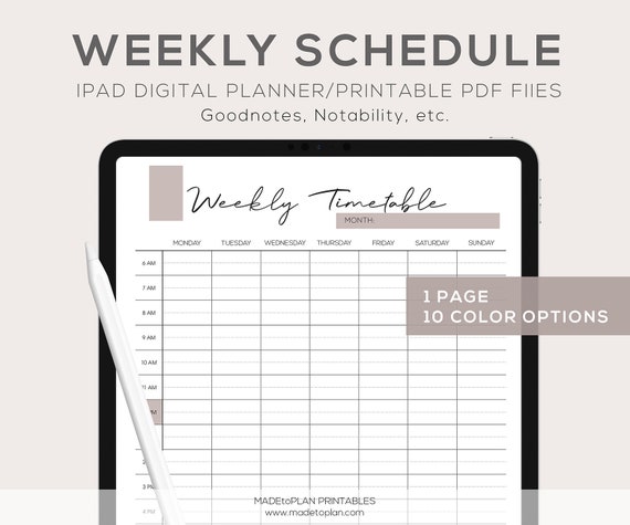 Digital Student Schedule Timetable Digital Hourly Weekly | Etsy