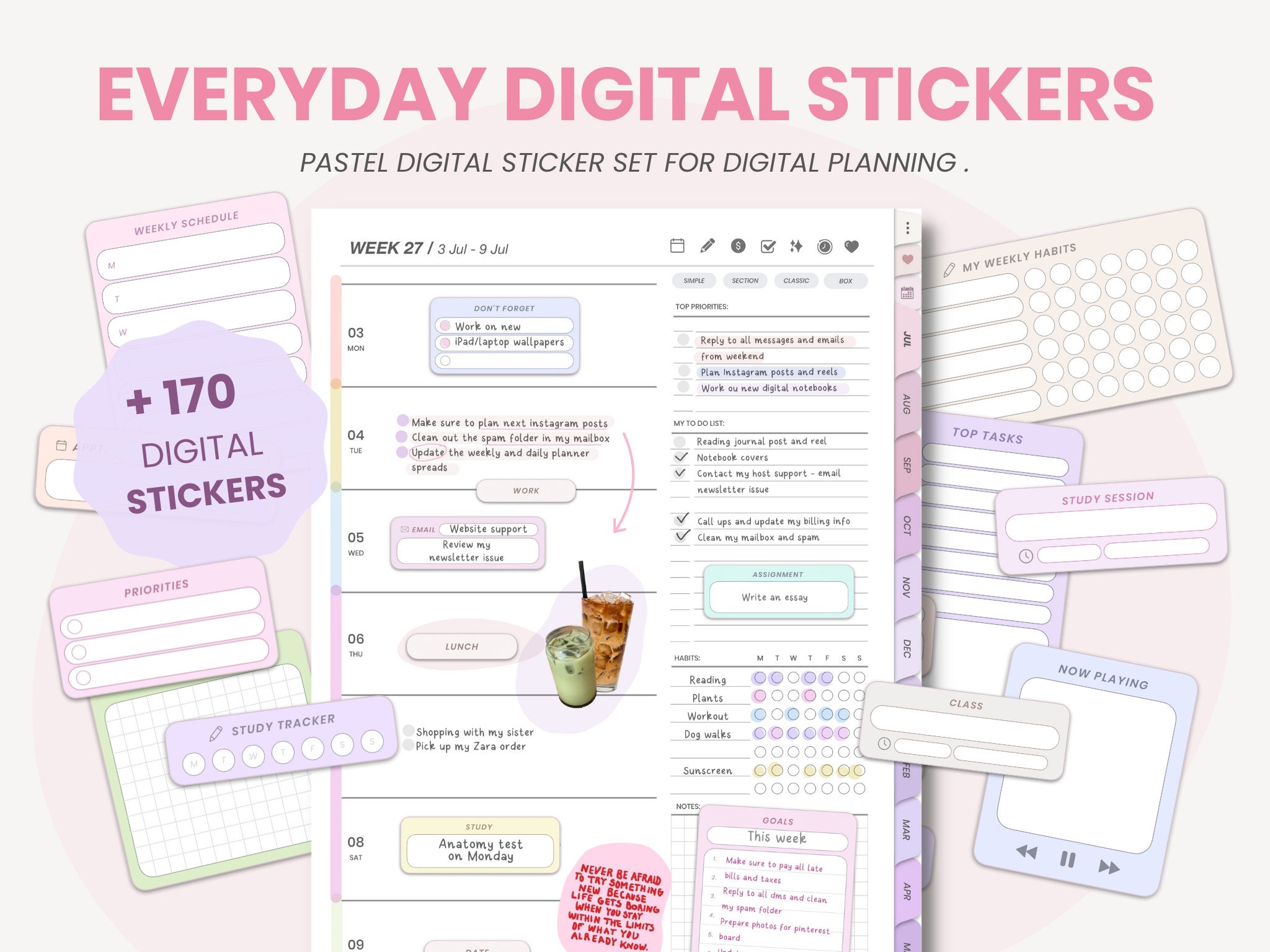 Cute Essential Digital Planner Stickers | Student Digital Stickers ...