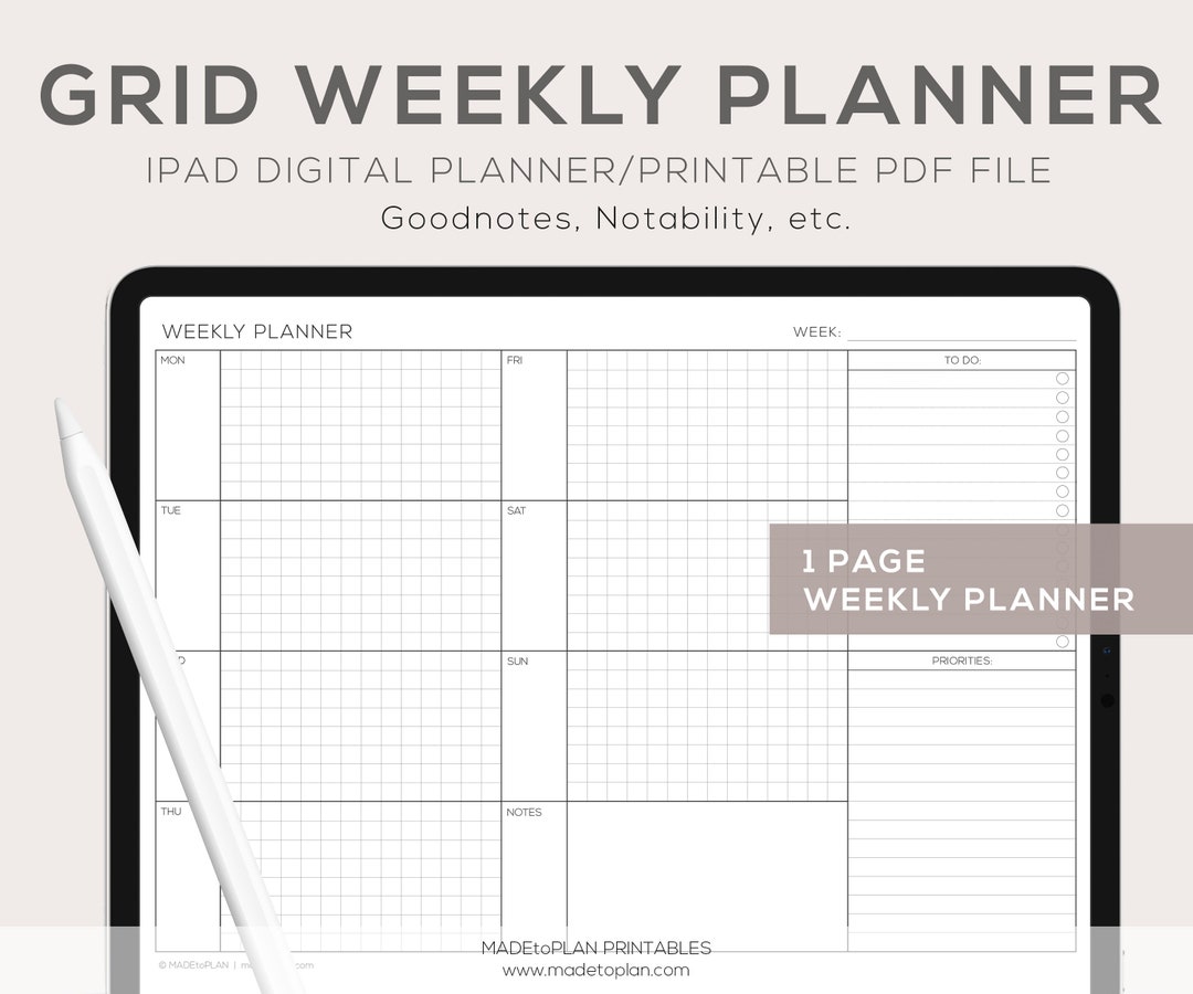 Digital Weekly Planner | Grid Planner - Undated Digital Planner - iPad ...