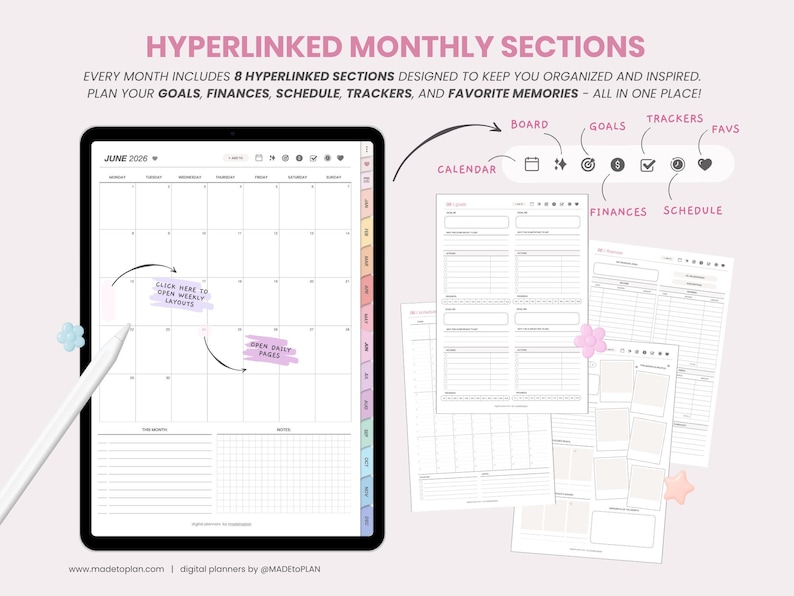 2026 Digital Planner Bundle | Hyperlinked Dated Monthly Weekly Daily ...