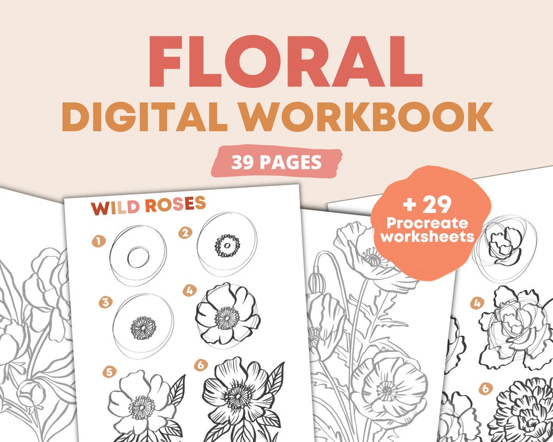 How to Draw Flowers Procreate Workbook | Floral Digital Step-by-step ...
