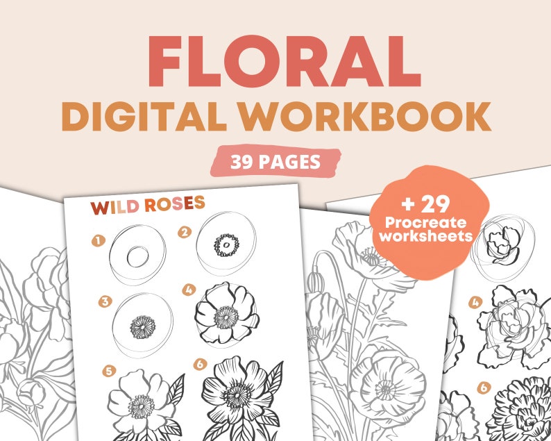 How to Draw Flowers Procreate Workbook | Floral Digital Step-by-step ...