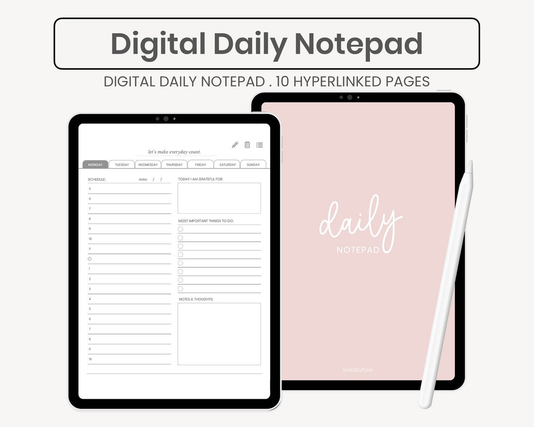Digital Daily Notepad | to Do List Digital Planner | Portrait Digital ...