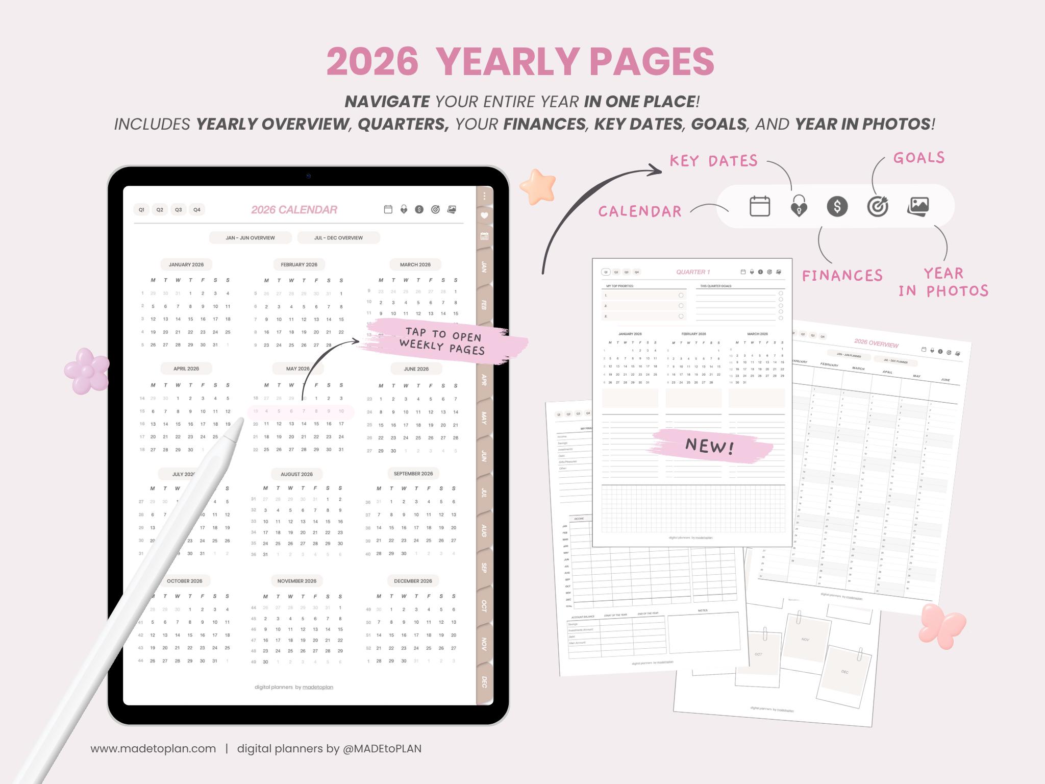 2026 Digital Planner Bundle | Hyperlinked Dated Monthly Weekly Daily ...