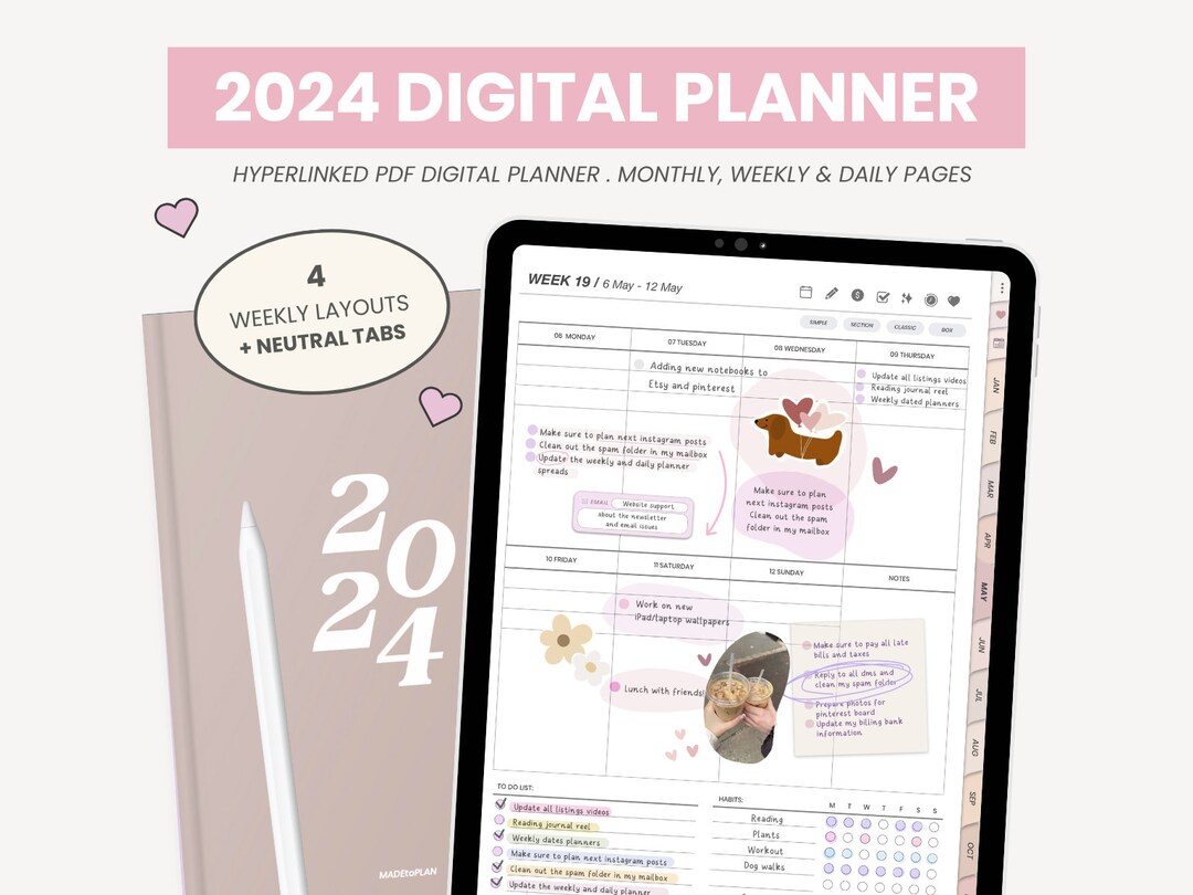 2024 Digital Planner Dated 2024 Daily Planner 2024 Weekly Planner ...