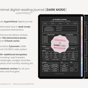 Digital Reading Journal | Dark Mode Reading Planner | Dark Academia ...