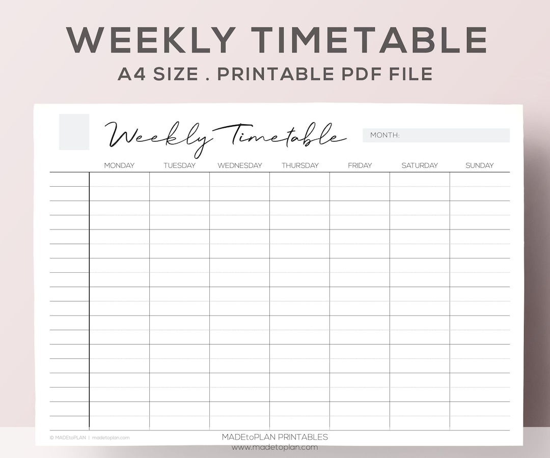 Home Office Organization - Weekly Schedule - Printable Weekly Timetable ...