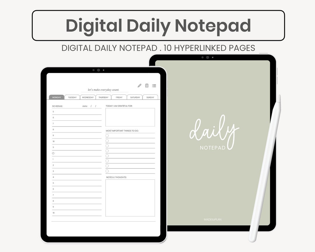 Digital Daily Notepad | to Do List Digital Planner | Portrait Digital ...