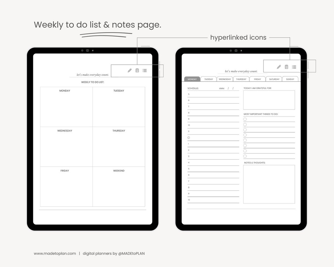 Digital Daily Notepad | to Do List Digital Planner | Portrait Digital ...