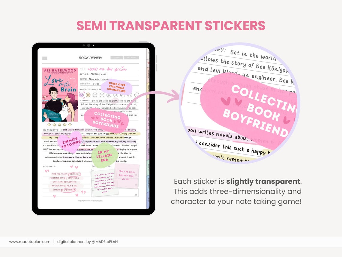 Digital Stickers for Reading Journal | Pastel Bookish Planner Stickers ...