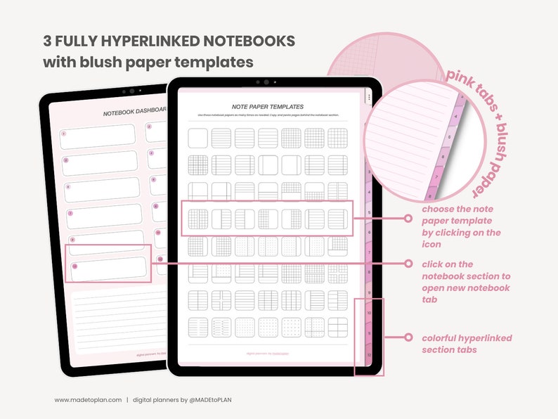 Portrait Digital Notebook | Pink Digital Note Paper Templates |student ...