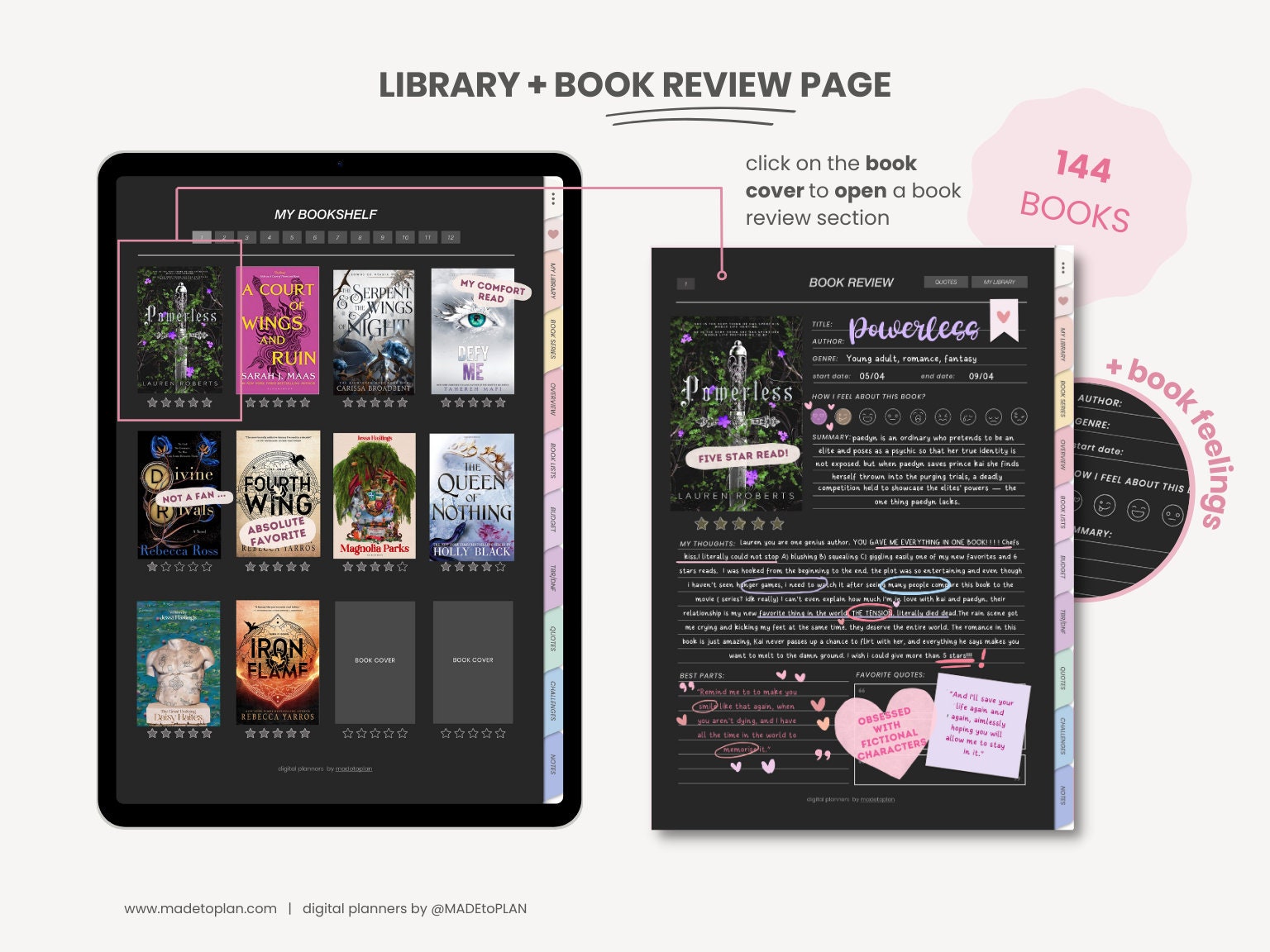 Digital Reading Journal | Dark Mode Reading Planner | Dark Academia ...